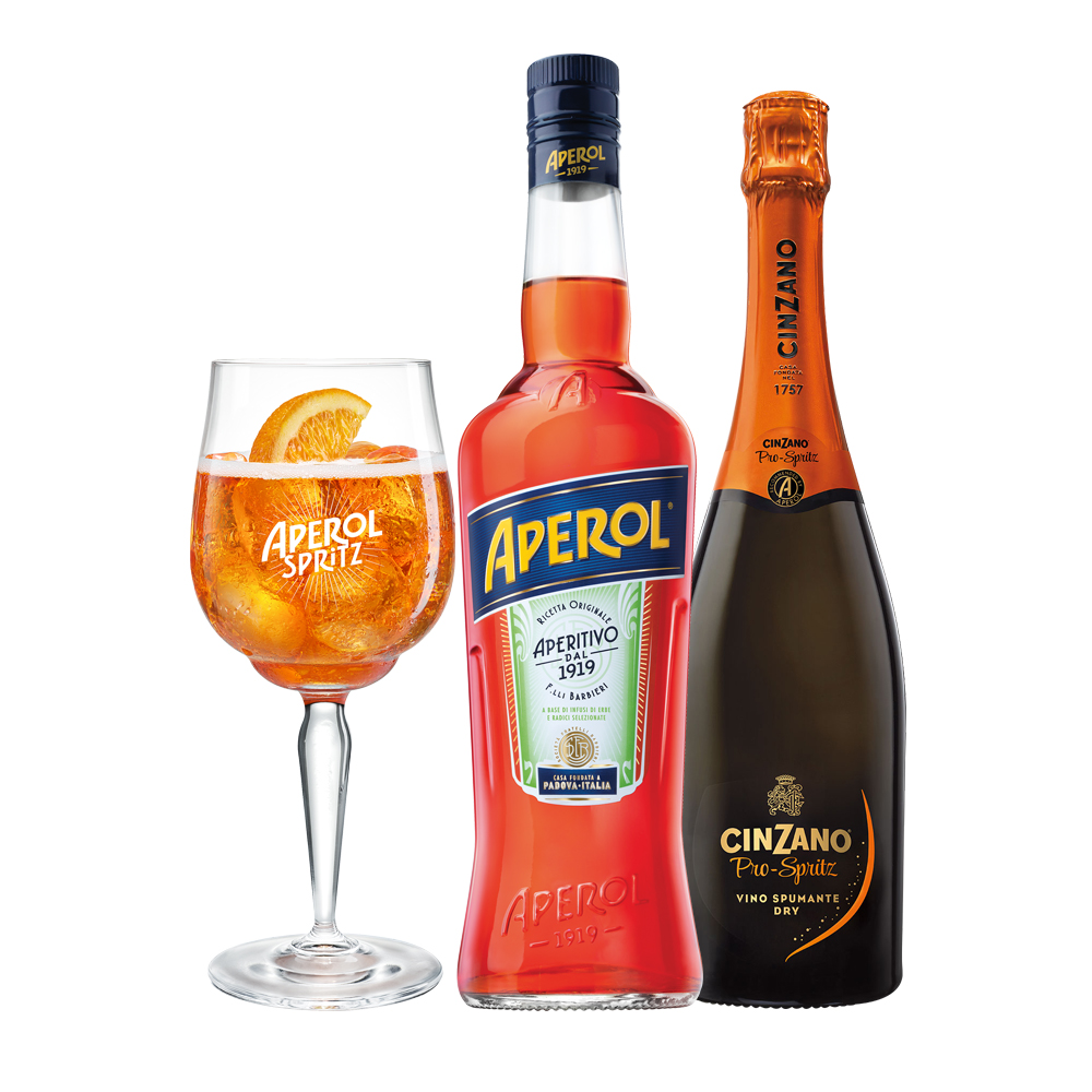 Licor Aperol 700 ml. + Cinzano Spritz 750 ml. + Copa