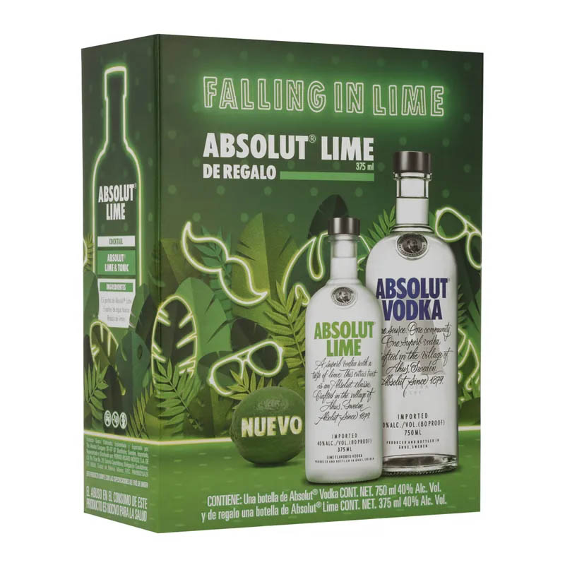 Vodka Absolut Original Azul 750 ml. + Absolut Lime 375 ml.