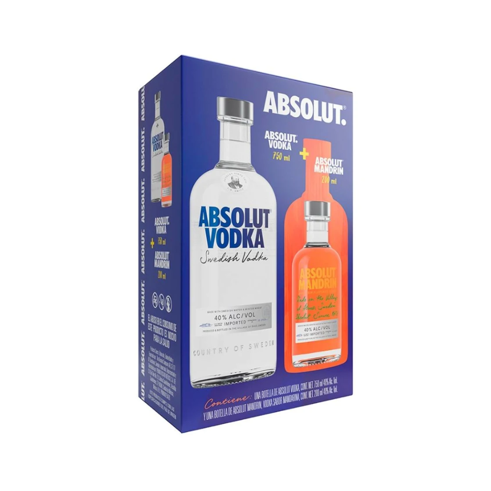 Vodka Absolut Azul 750 ml. + Absolut Mandrin 200 ml.