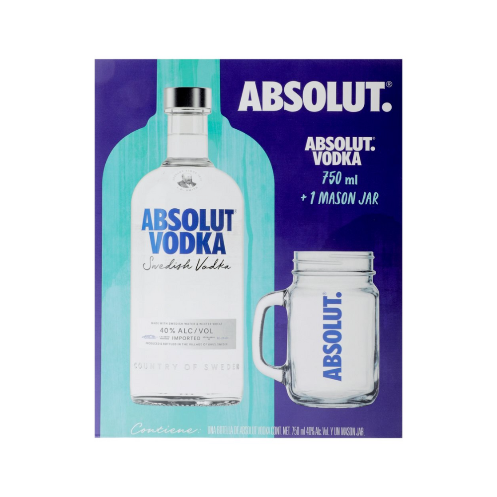 Vodka Absolut Original Azul 750 ml. + Mason Jar
