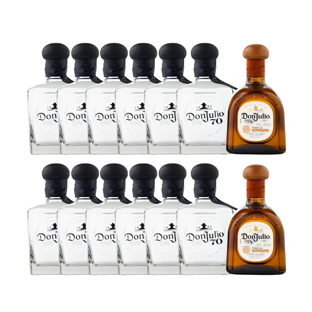 12 Tequila Don Julio 70 Añejo Cristalino 700 ml. + 2 Tequila Don Julio Reposado 700 ml. REGALO